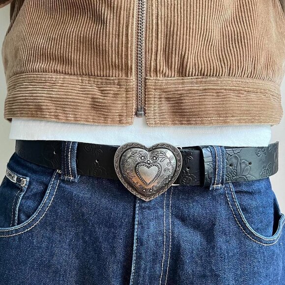 Accessories | Vintage Cute Heart American Western Black Floral Design ...